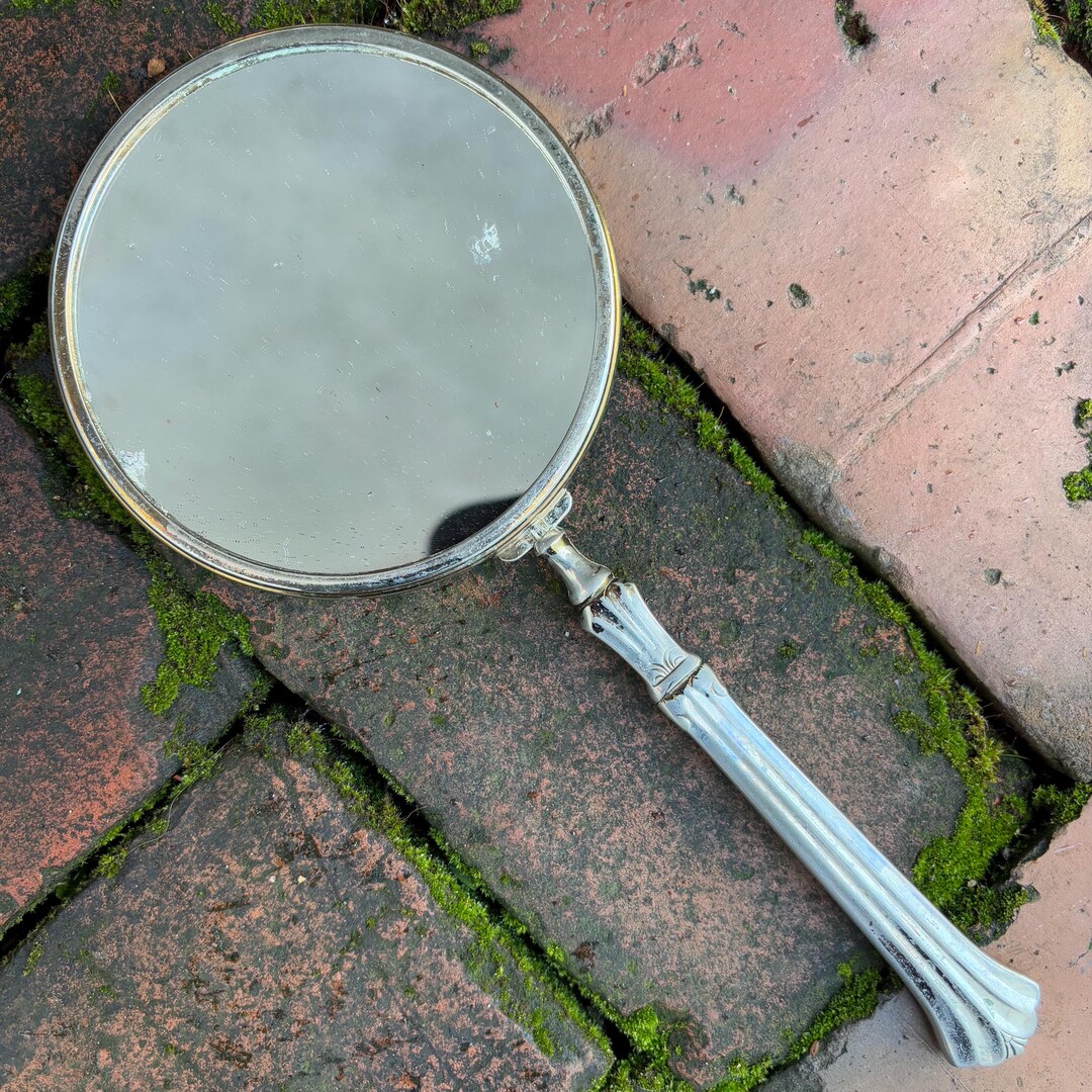 VINTAGE Handheld Hand Mirror 2 Sided Double Sided Magnifying Round ...