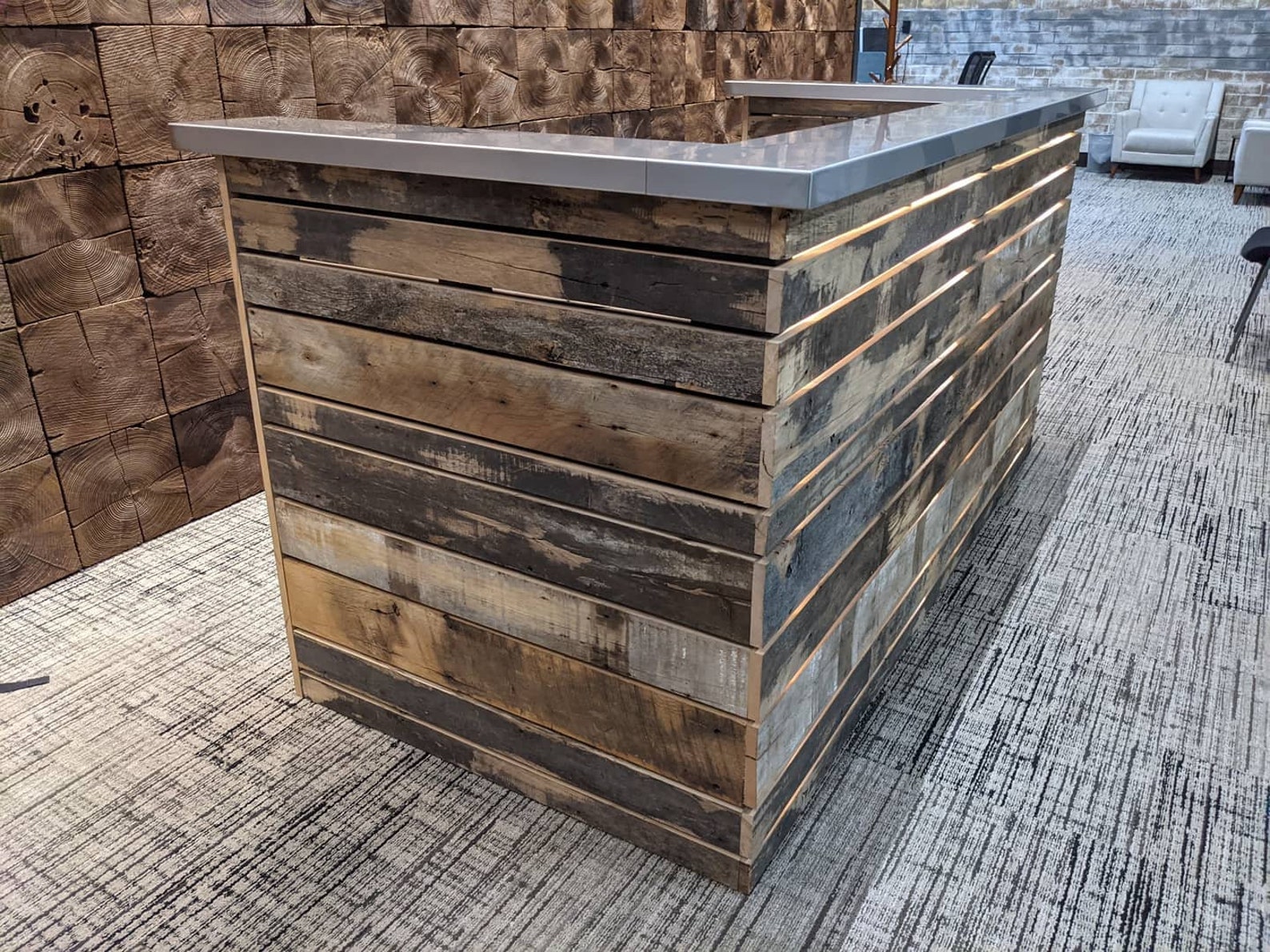 Illuminated Reclaimed Wood Slat and Steel Reception Desk - Etsy