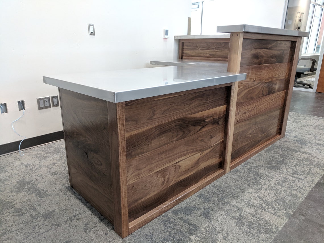 Walnut and Stainless Steel Reception Desk | Etsy