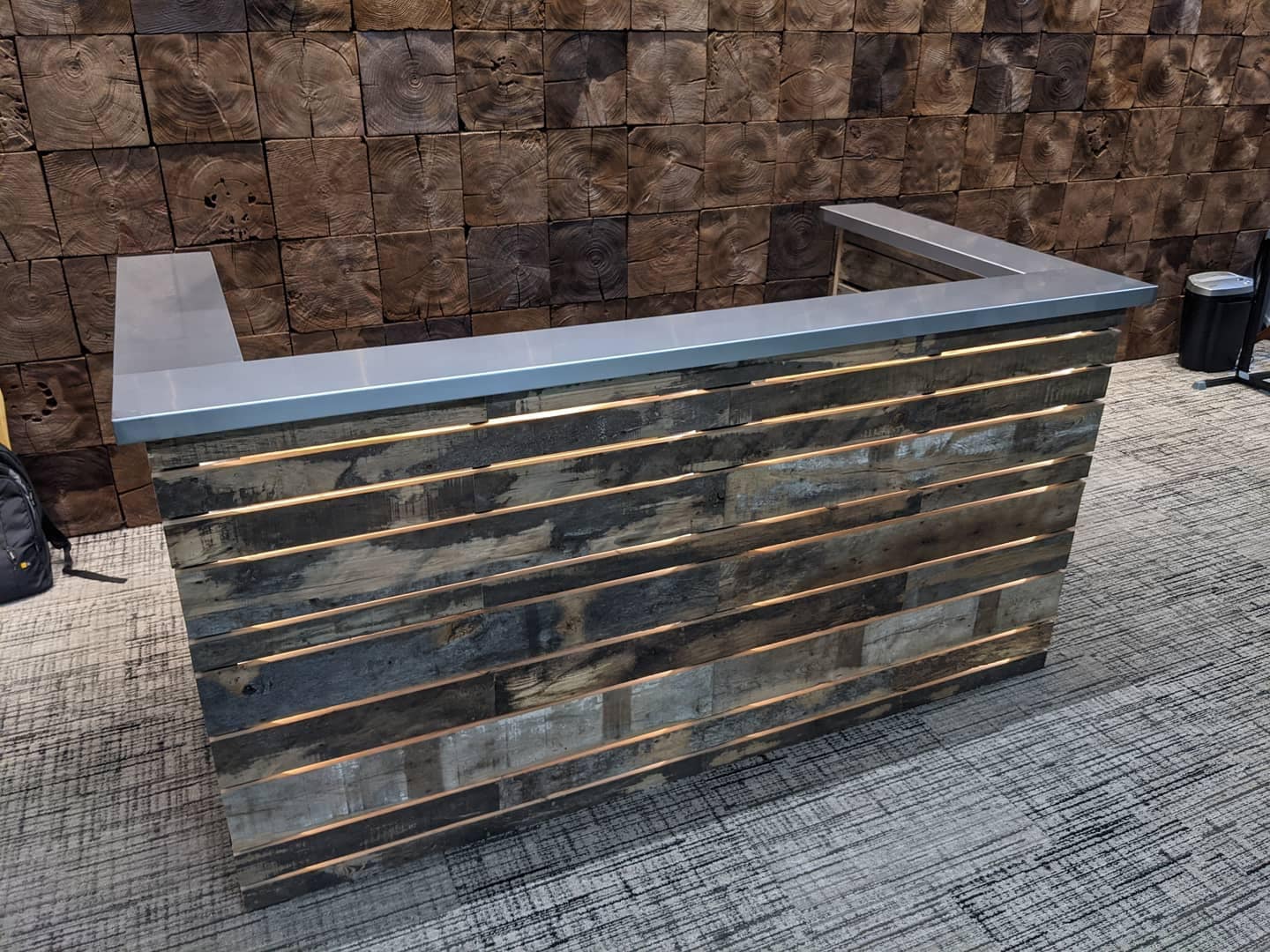 Illuminated Reclaimed Wood Slat and Steel Reception Desk - Etsy