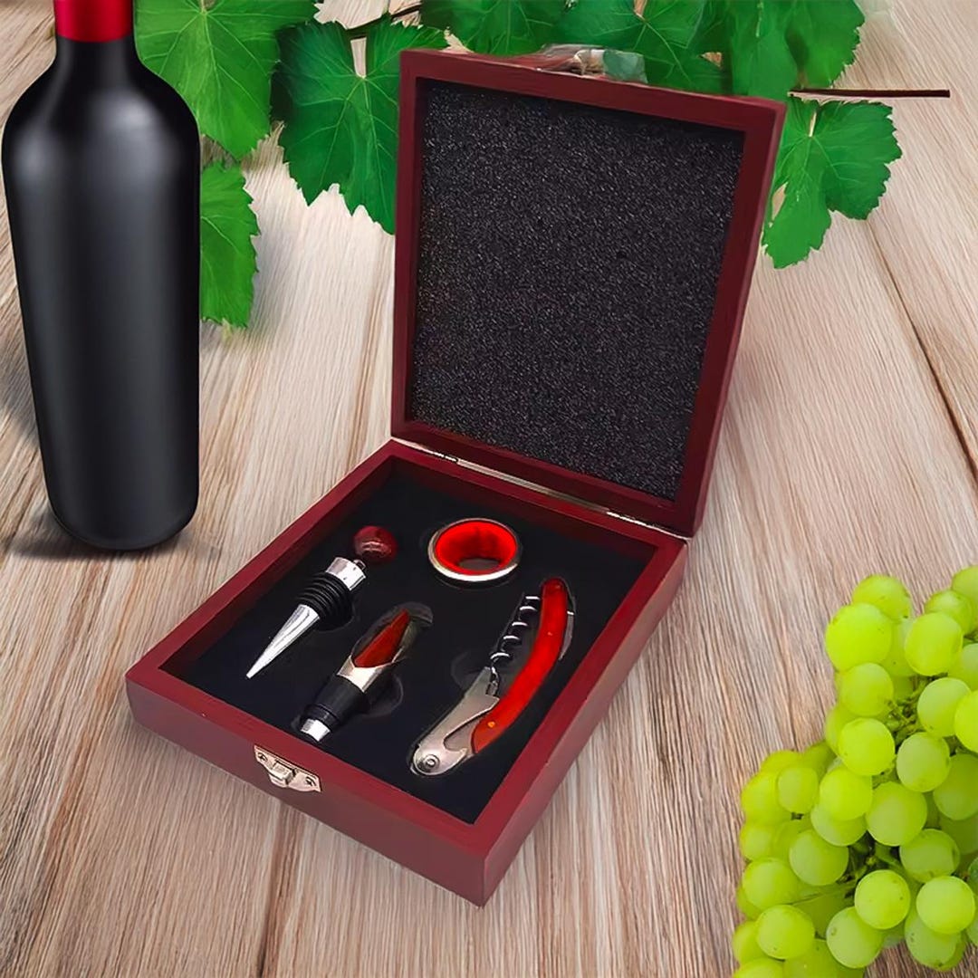 Personalized 4pc Wine Accessories Tool Kit Gift Set Foil Engraved or ...