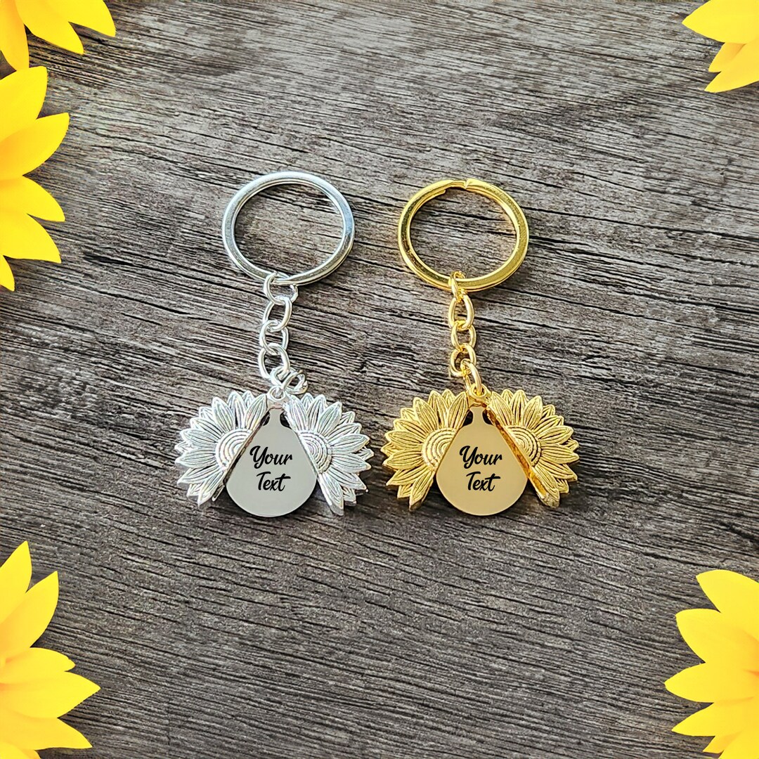 Custom Engraved Stainless Steel Cute Sunflower Keychain | Wedding Gift ...
