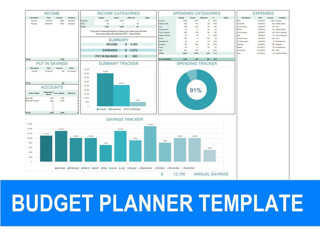 Monthly Budget Planner Book in an Excel Spreadsheet | Great Financial ...
