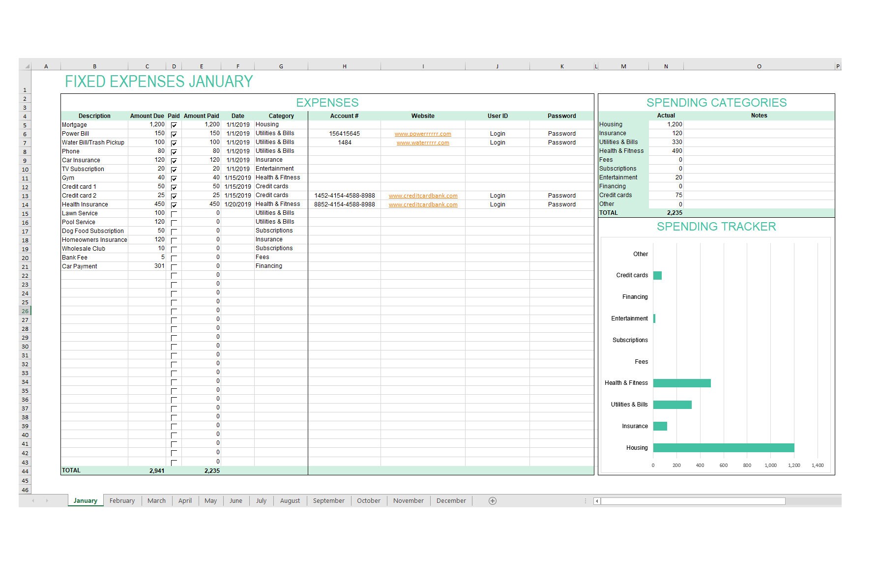Bill Tracker for Every Month, Including a Payment Checklist | Monthly ...