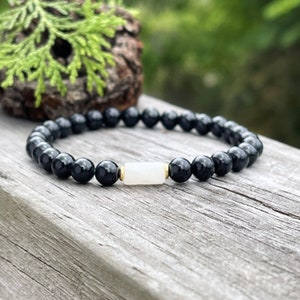 Raw Moonstone Bracelet, With Black Tourmaline, Stretchy, Protection, Strength, Feminine Energy ...