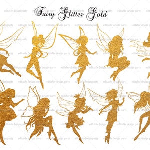 INSTANT DOWNLOAD Fairies Glitter, Gold Clipart, Fairies Glitter ...