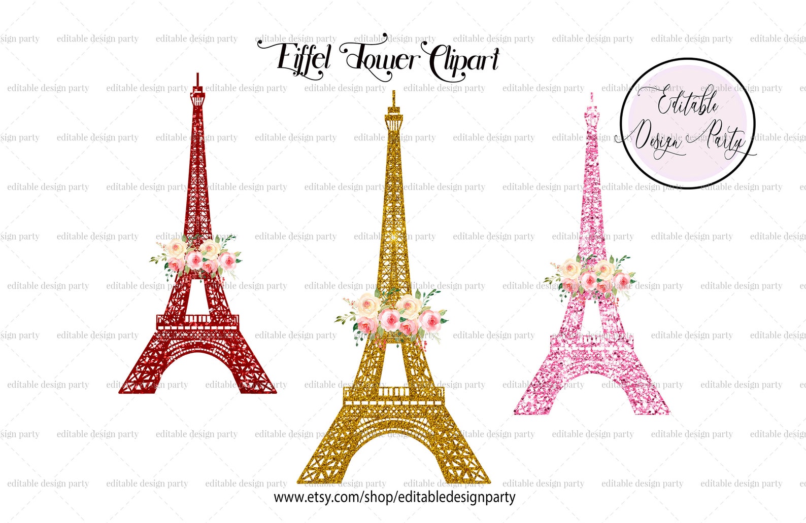 INSTANT DOWNLOAD Eiffel Tower Clipart Glitter Eiffel Tower Clipart ...