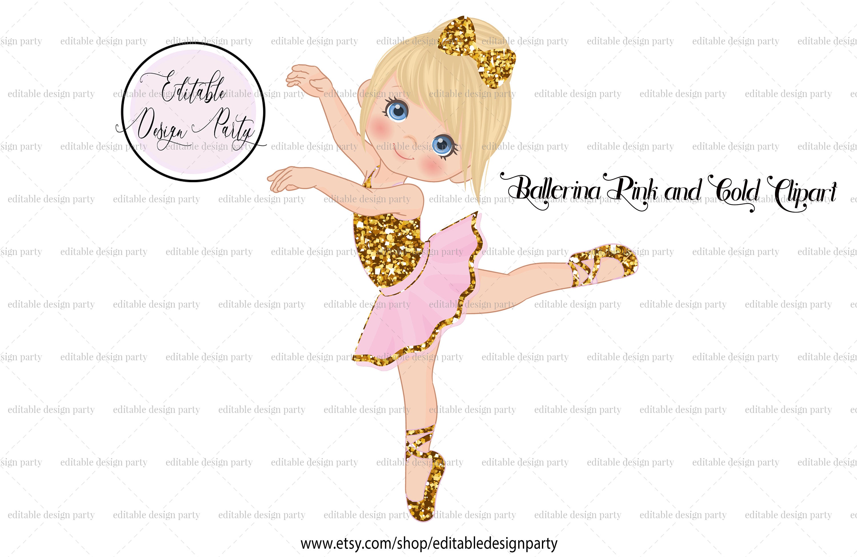 INSTANT DOWNLOAD Ballerina Pink and Gold Clipart Ballerina PNG ...