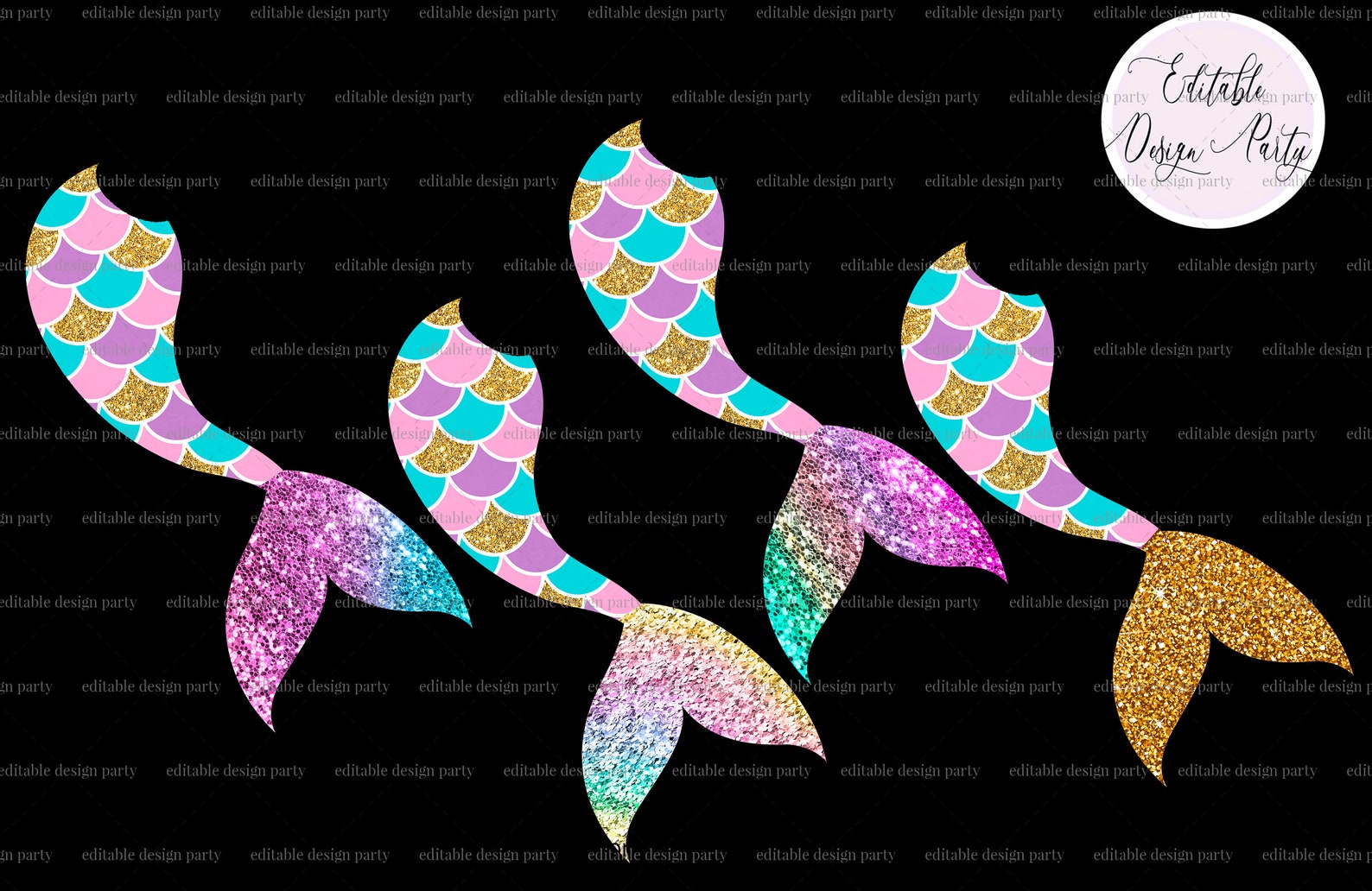 INSTANT DOWNLOAD Mermaid Tail Glitter Clipart, Mermaid Clipart, Mermaid ...