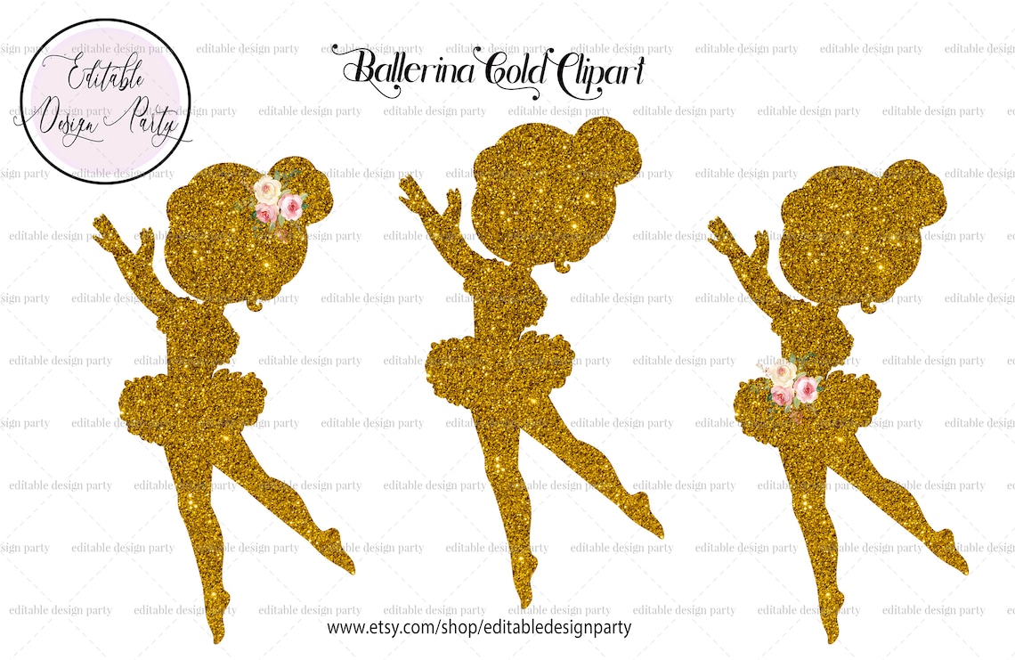 INSTANT DOWNLOAD Ballerina Gold Clipart Ballerina Silhouette Clipart ...