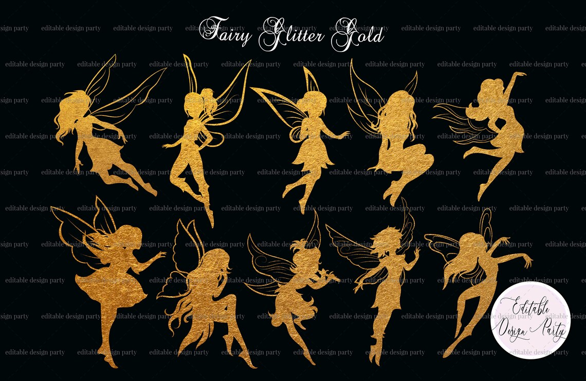 INSTANT DOWNLOAD Fairies Glitter, Gold Clipart, Fairies Glitter ...