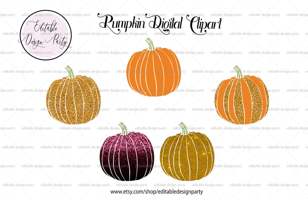 INSTANT DOWNLOAD Pumpkin Clipart Cute Pumpkin Glitter Pumpkin Clip Art ...