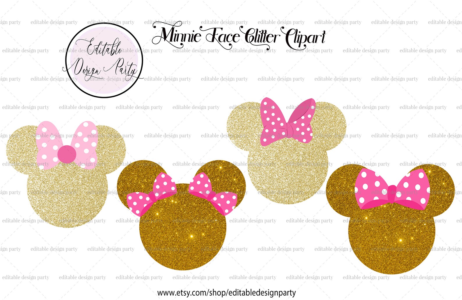 INSTANT DOWNLOAD Minnie Pink and Gold Clipart Minnie Face Gold Minnie ...