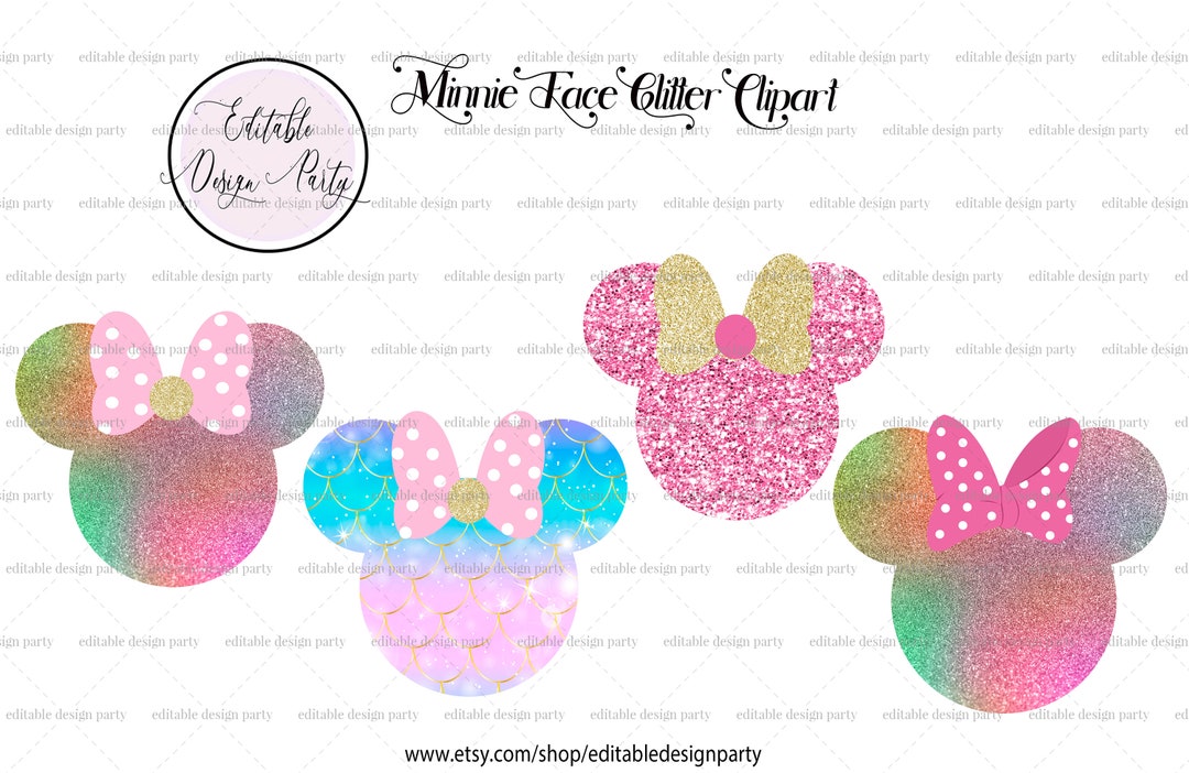 INSTANT DOWNLOAD Minnie Pink Sparkle Minnie Face Glitter Clipart Minnie ...
