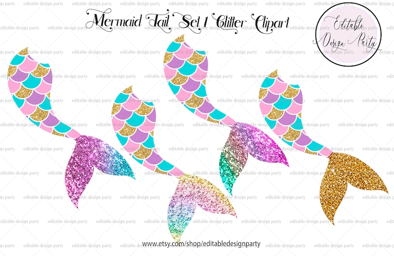 INSTANT DOWNLOAD Mermaid Tail Glitter Clipart, Mermaid Clipart, Mermaid ...