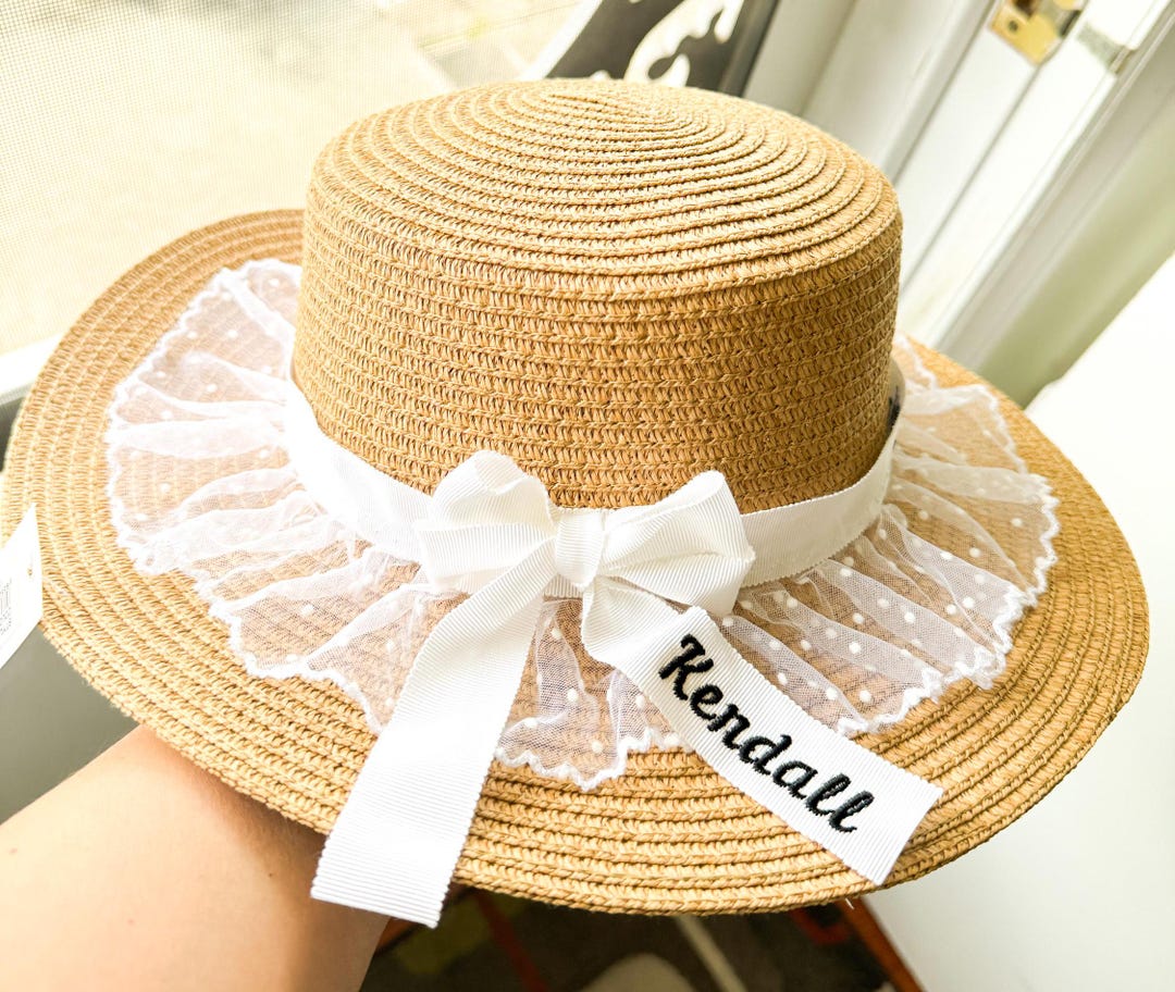 Custom Beach Hat for Resort Bridal Sun Hat With Lace Trim and Bow ...