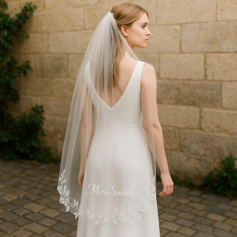 Custom Embroidered Wedding Veil With Name – 42"x72" Personalized Bridal ...
