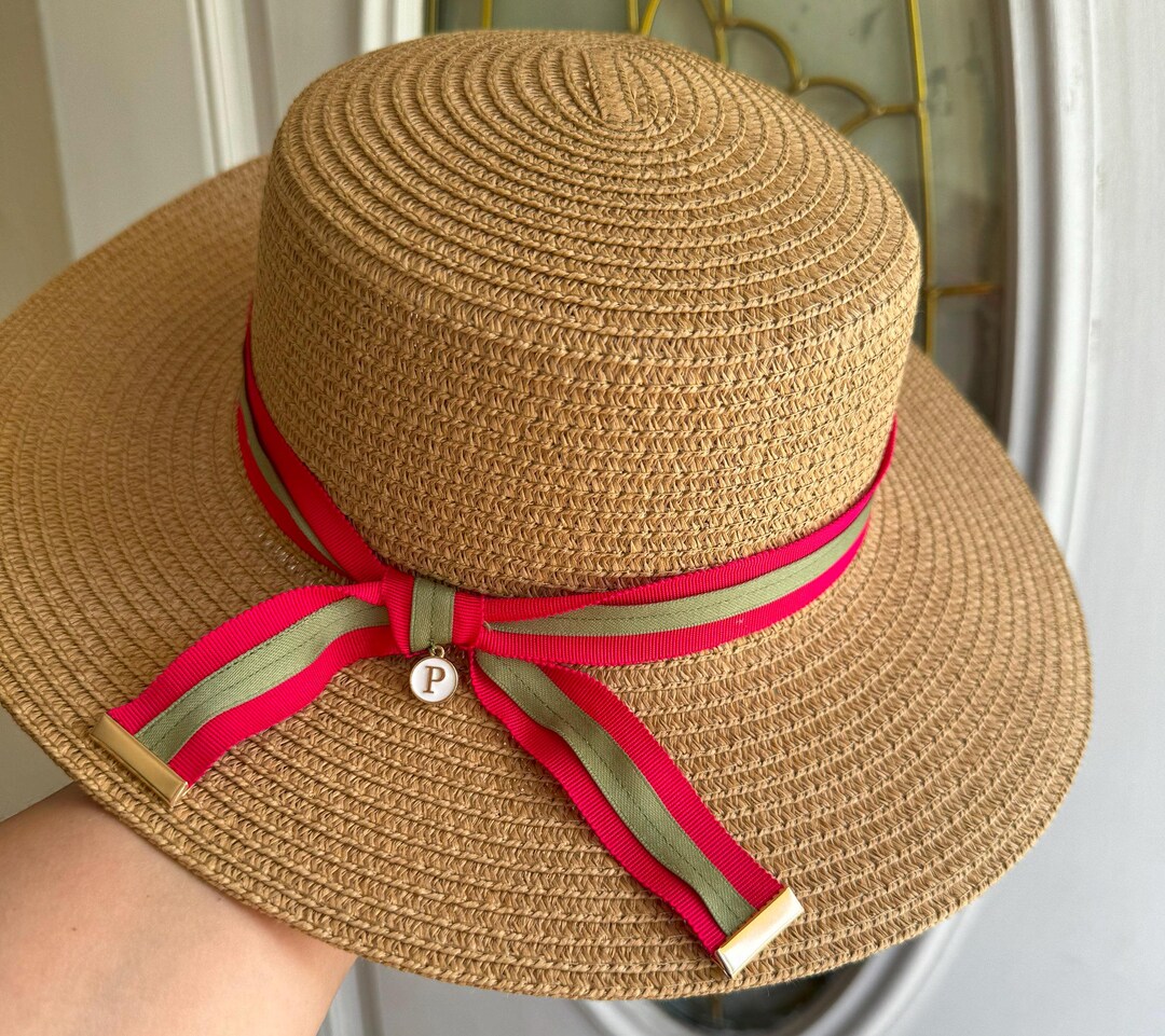Custom Striped Ribbon Beach Hat for Resort Hat for Summer. Straw ...