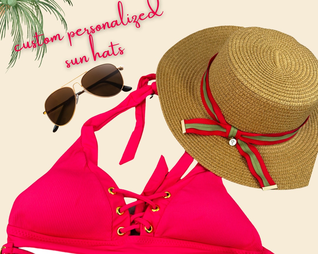 Custom Striped Ribbon Beach Hat for Resort Hat for Summer. Straw ...