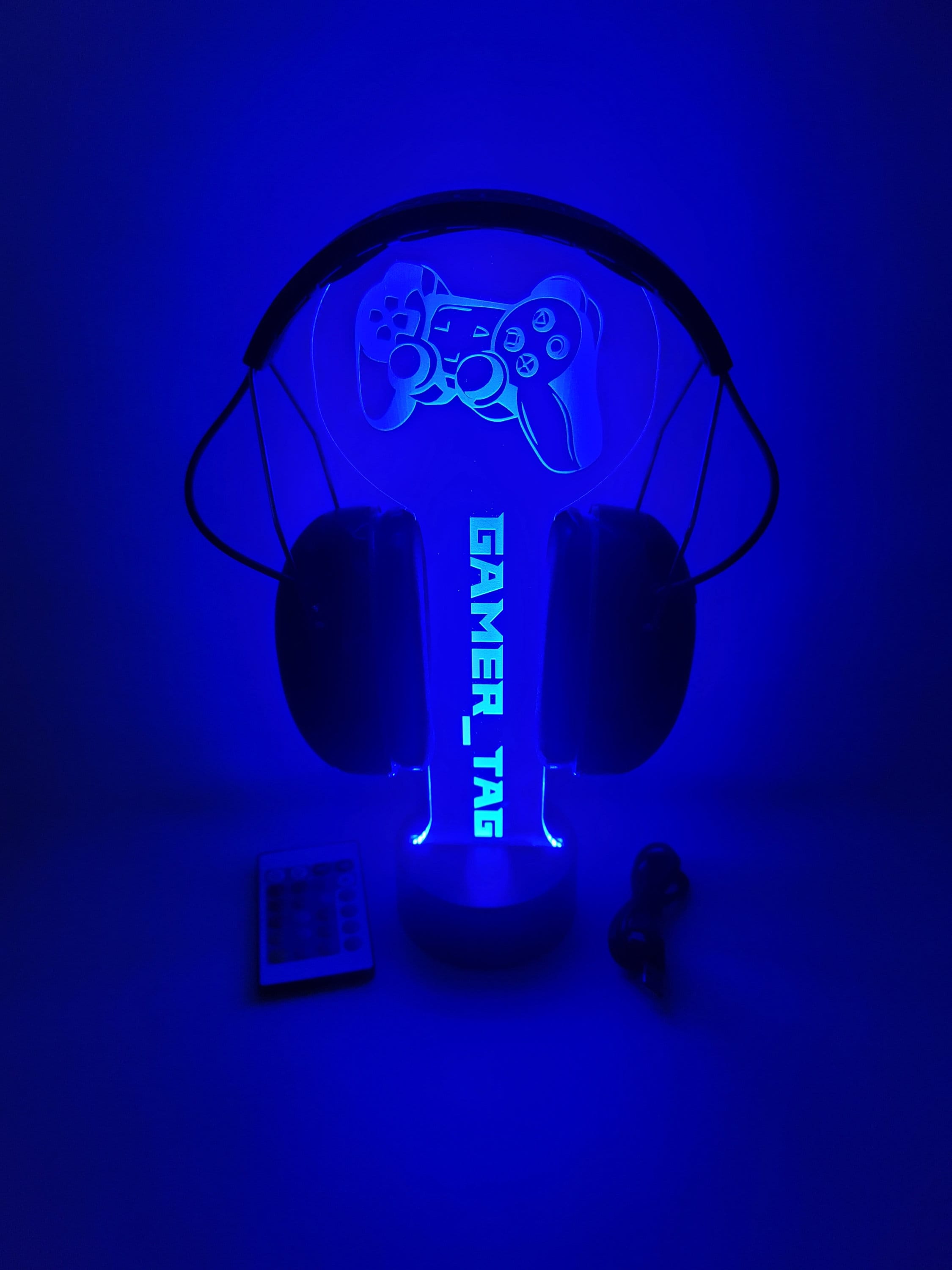 Personalized LED Gamer Tag Light - Customizable Headphone Stand