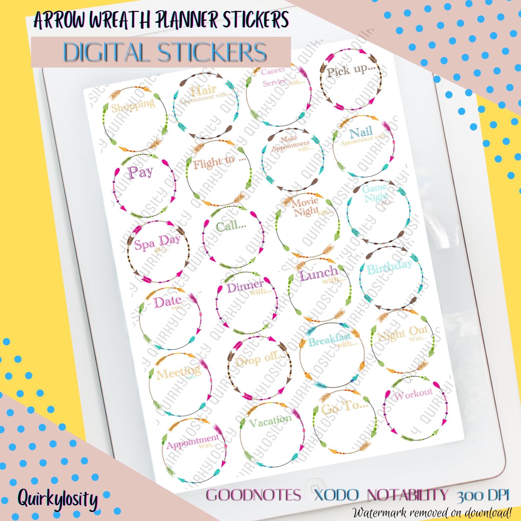 Colorful Arrow Wreath Planner Stickers Digital Planner Stickers ...