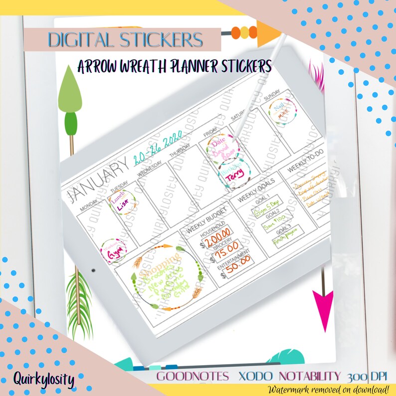 Colorful Arrow Wreath Planner Stickers Digital Planner Stickers ...