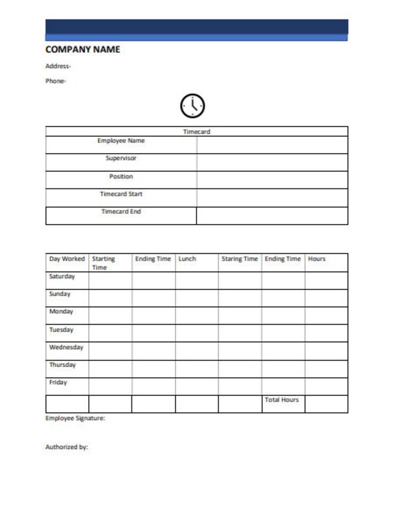 Printable Weekly Employee Time Cards Sheets Template | Etsy