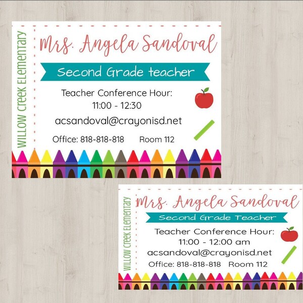 2 EDITABLE Teacher Contact Card Templates Back to School Crayon ...