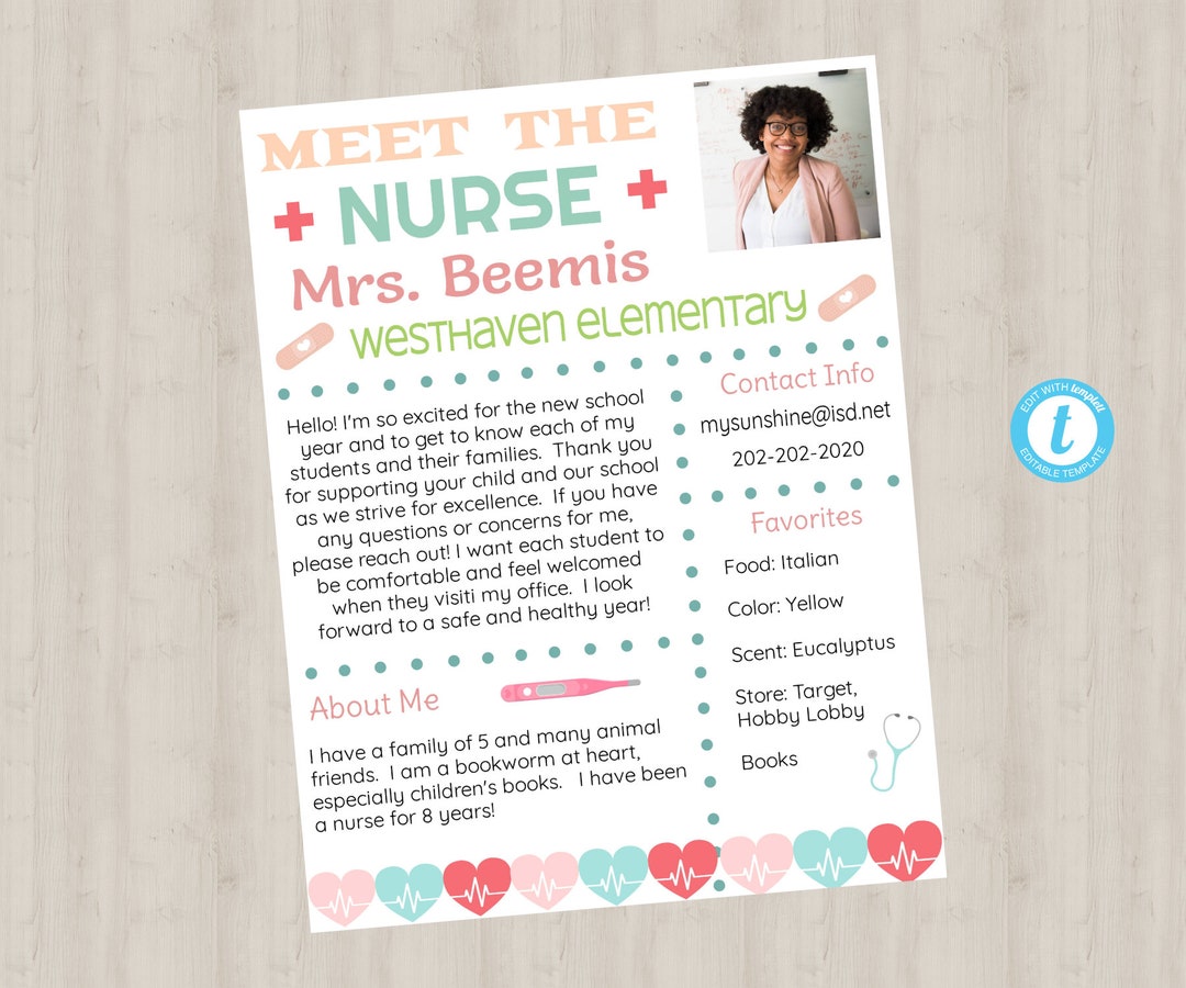 EDITABLE Meet the Nurse Template; Meet the Teacher, Back to School ...