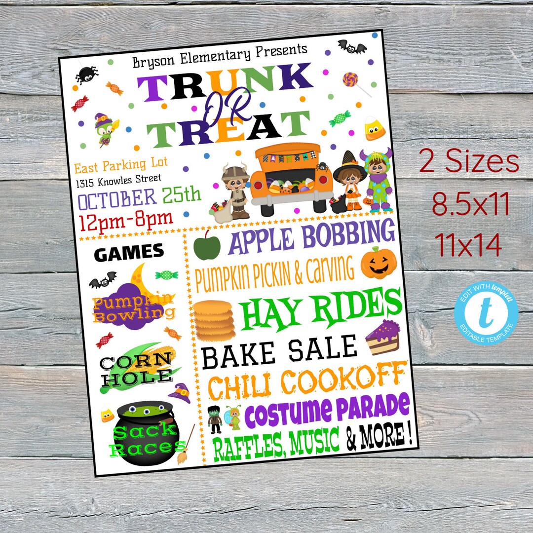 EDITABLE Halloween Trunk or Treat Flyer Template; PTO/PTA School Fall ...