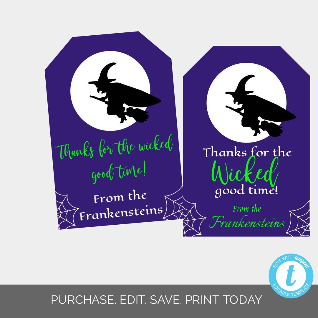 Editable Wicked Good Time Thank You Tag TEMPLATE; Witches Party Favor ...