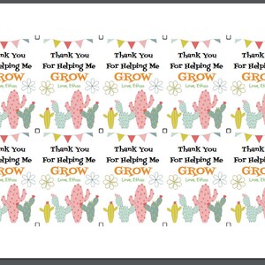 EDITABLE Cactus Thank You for Helping Me Grow Gift Tag TEMPLATE ...
