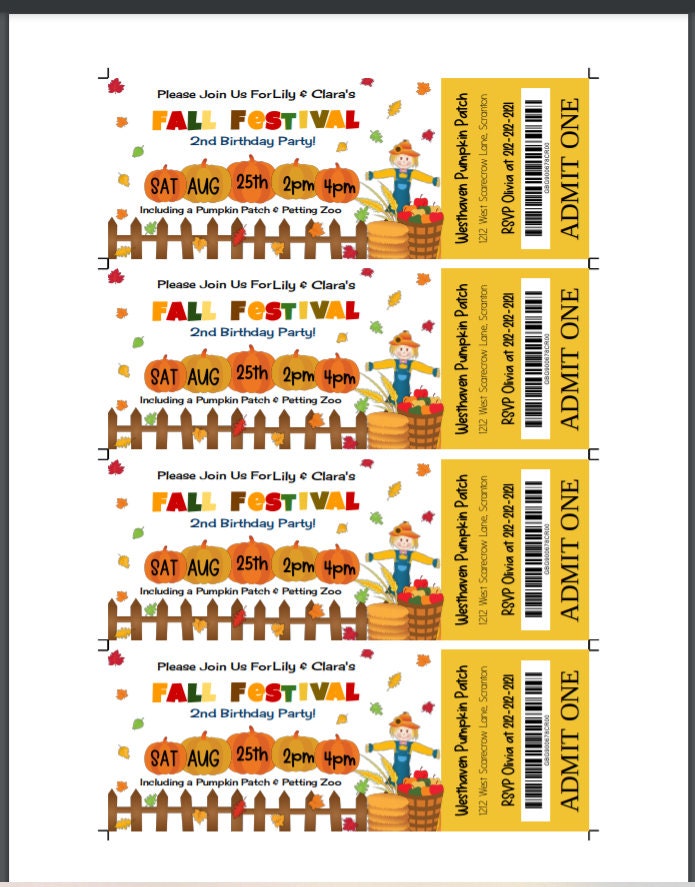EDITABLE Fall Festival Birthday Party Ticket Invitation & Thank You ...