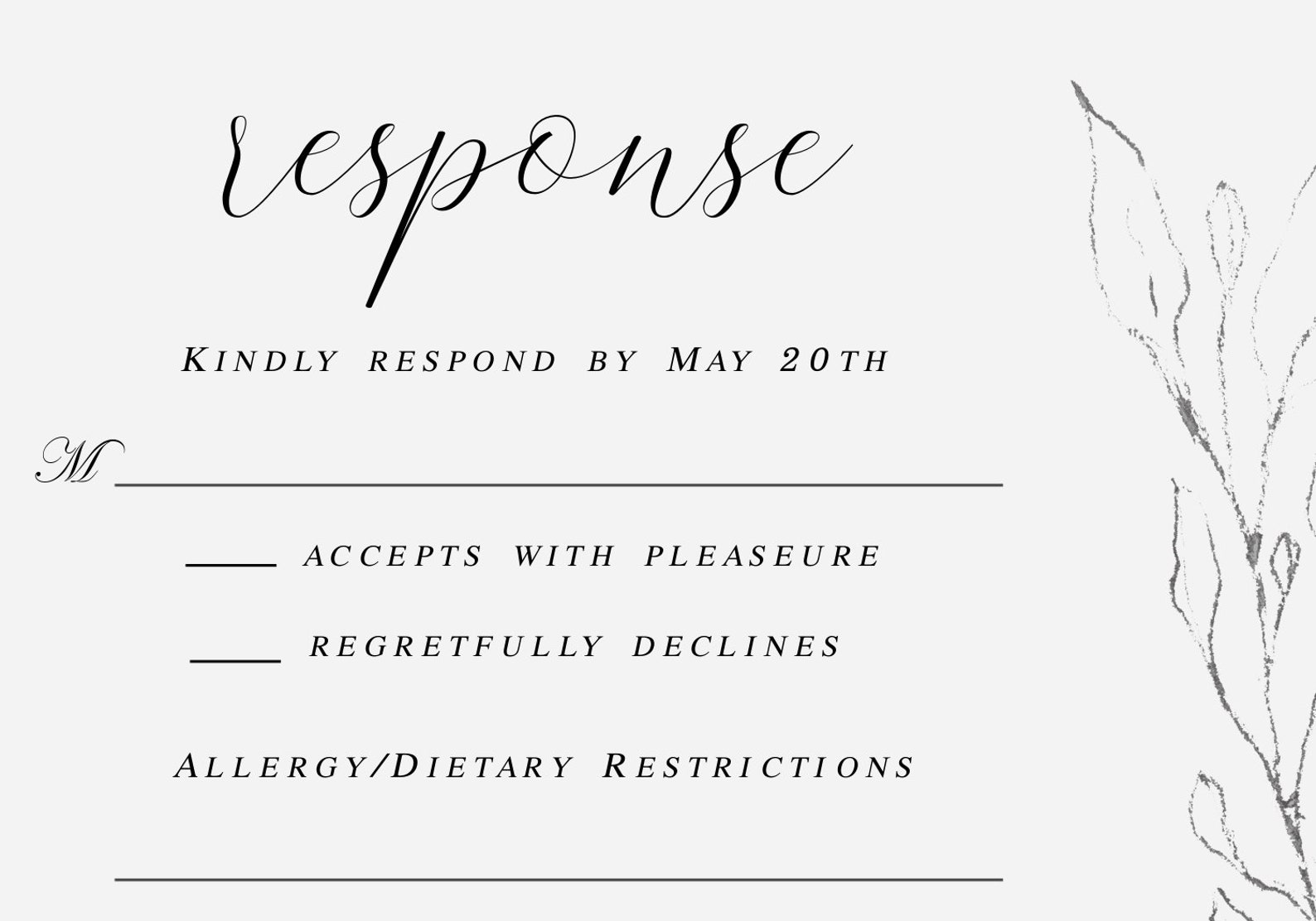 Fine Art Hand Drawn Leaf Stem Sketch Wedding Suite; Pencil Sketch Set ...