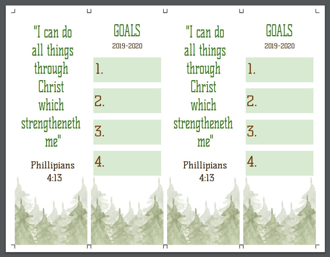 Christian Forest Goals Bookmark Woodland Forest Scripture - Etsy