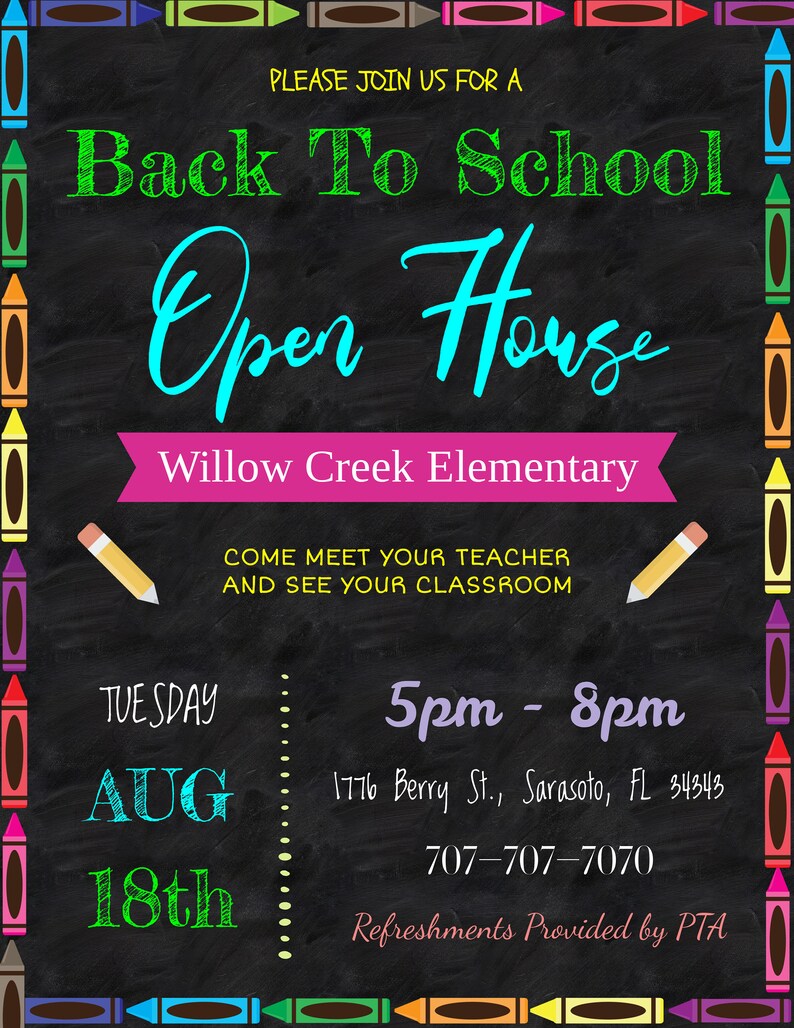 Editable Chalkboard Back to School Open House Invitation Template PTO ...