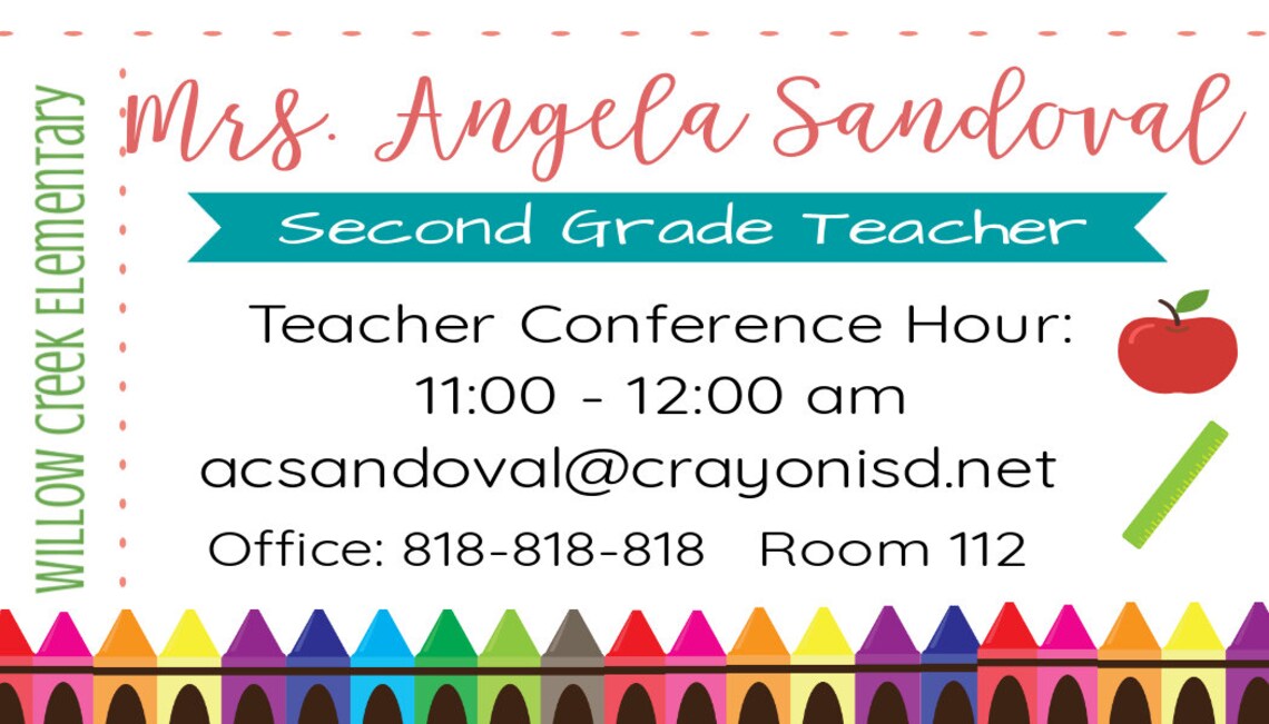 2 EDITABLE Teacher Contact Card Templates; Back to School Crayon ...