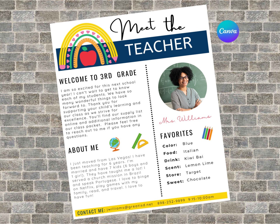 EDITABLE Blue Pencil Rainbow Meet the Teacher Template; Back to School ...