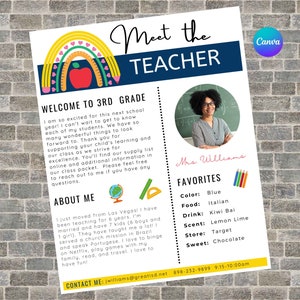 EDITABLE Blue Pencil Rainbow Meet the Teacher Template; Back to School ...