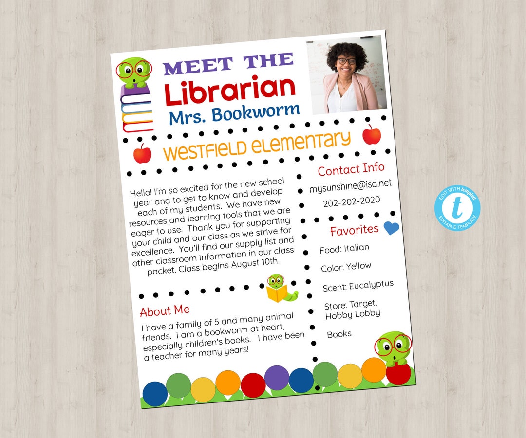 EDITABLE Meet the Librarian Template Meet the Teacher Back - Etsy UK