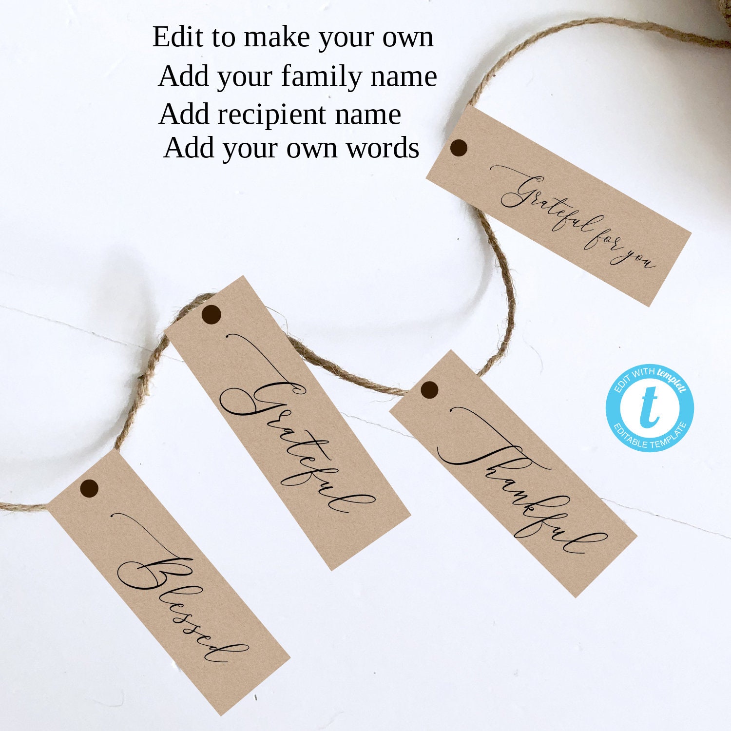 Editable Thankful Grateful Blessed Favor Tag Template 4 Fall | Etsy