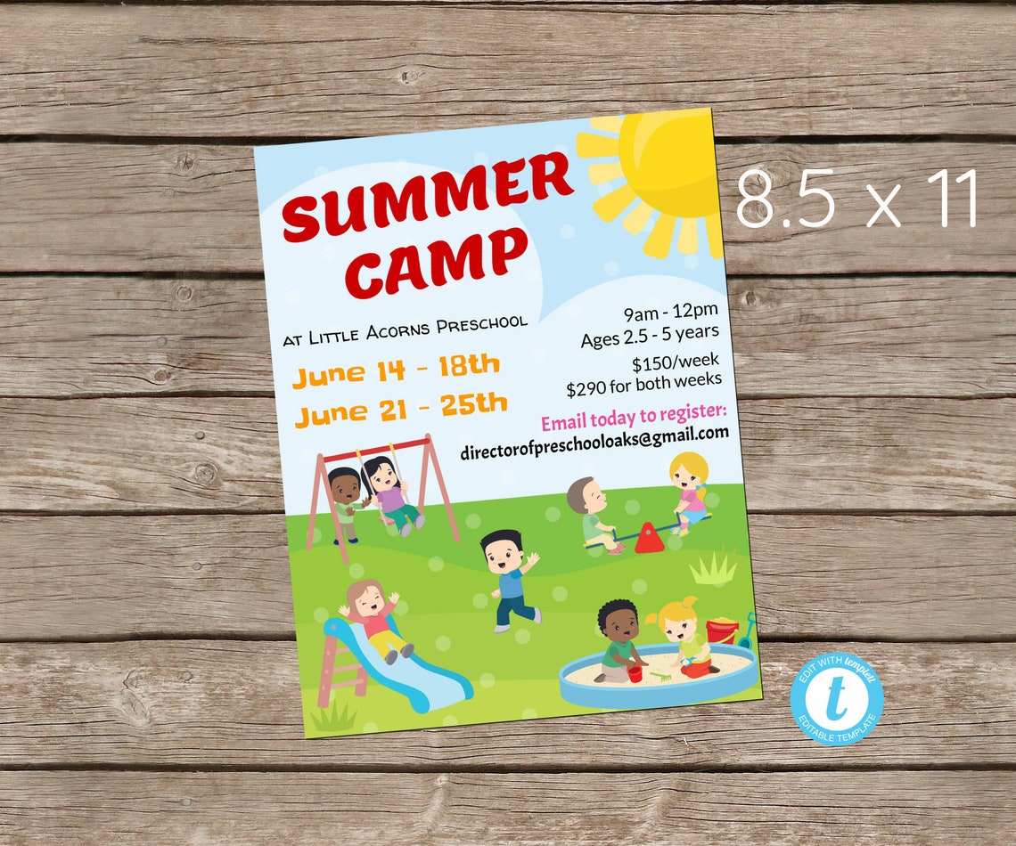 EDITABLE Preschool Summer Camp Flyer Template Playground Flyer Daycare ...