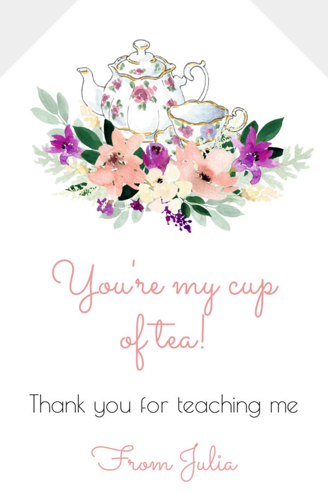 Teapot Floral Thank You Favor Tag Tea Card Watercolor Gift - Etsy