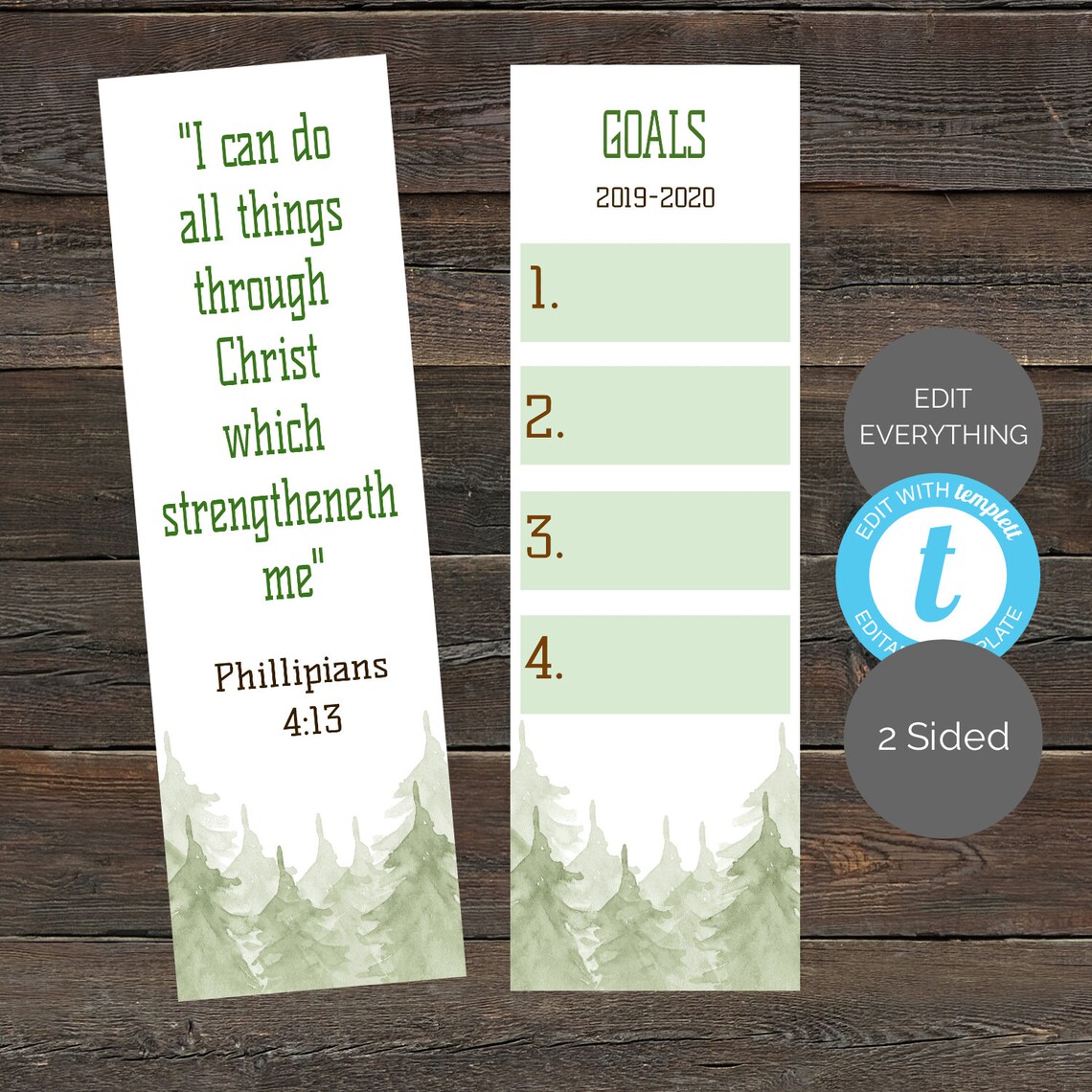 Christian Forest Goals Bookmark Woodland Forest Scripture - Etsy