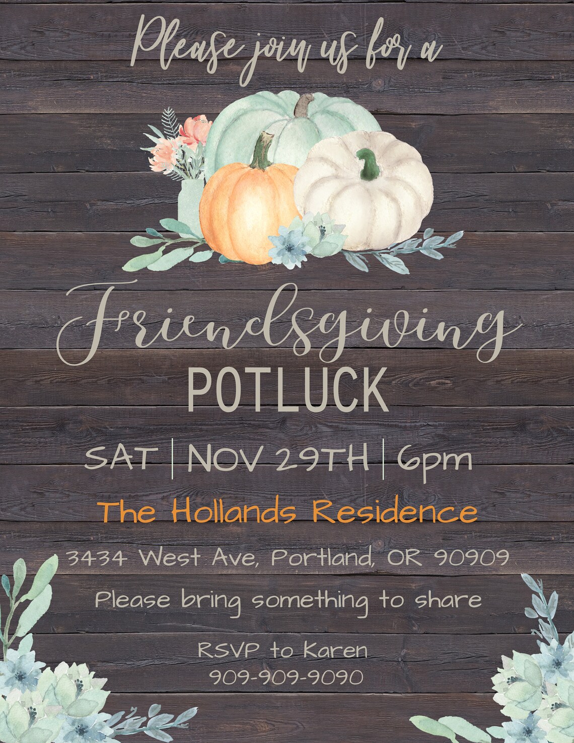 Editable Rustic Friendsgiving Potluck Ticket Invitation and Sign ...
