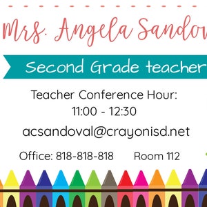 2 EDITABLE Teacher Contact Card Templates; Back to School Crayon ...
