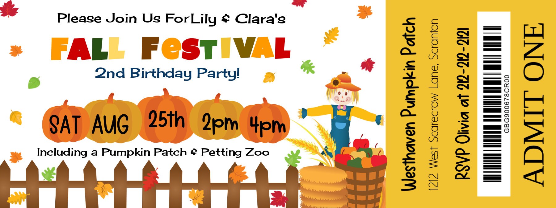 EDITABLE Fall Festival Birthday Party Ticket Invitation & Thank You ...