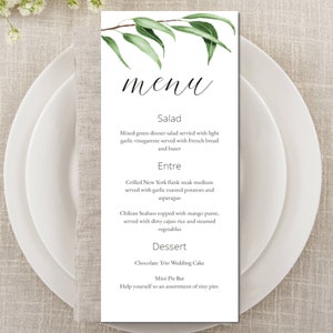 Green Hanging Leaf Stem Wedding Dinner Menu; Greenery Botanical Garden ...
