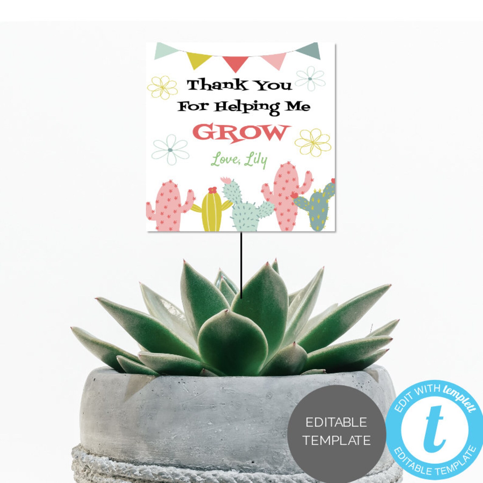 Cactus Thank You for Helping Me Grow Topper; Teacher Appreciation ...