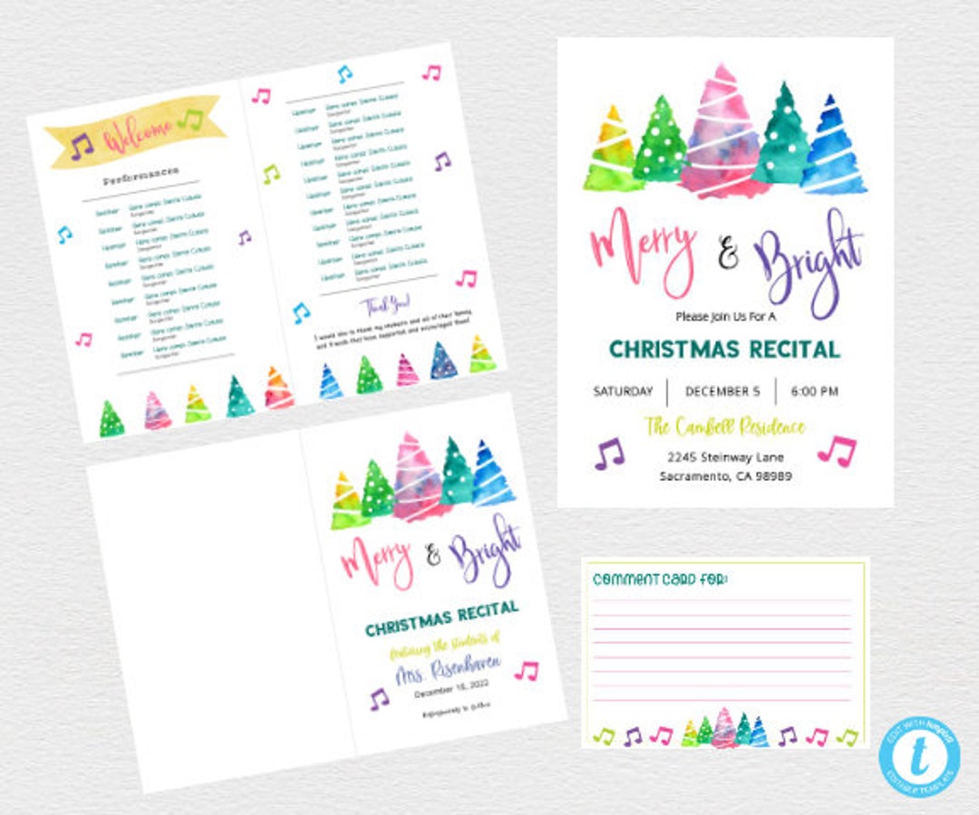 Editable Merry and Bright Christmas Recital Template Bundle; Holiday ...